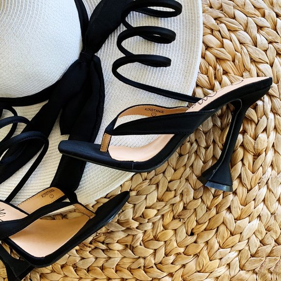 So Me Shoes New Thong Open Toe Coil Spiral Ankle Strap Stiletto